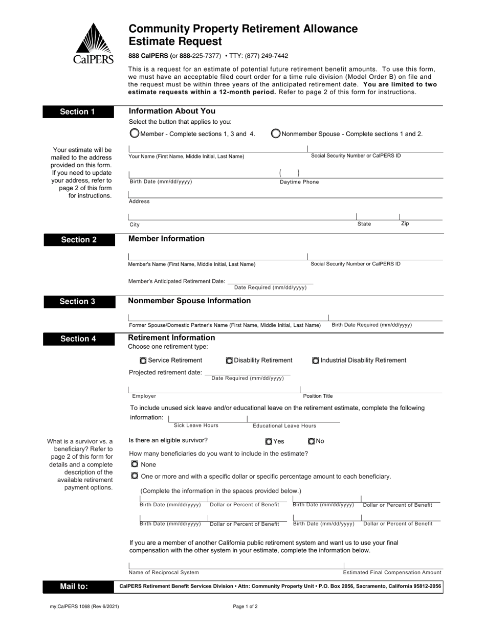 Form my|CalPERS1068 Download Fillable PDF or Fill Online Community ...