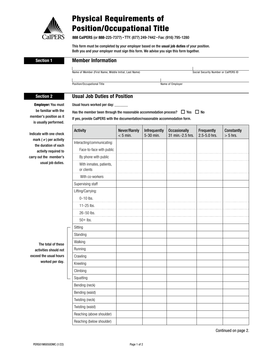 Form PERS01M0050DMC Download Fillable PDF or Fill Online Physical ...