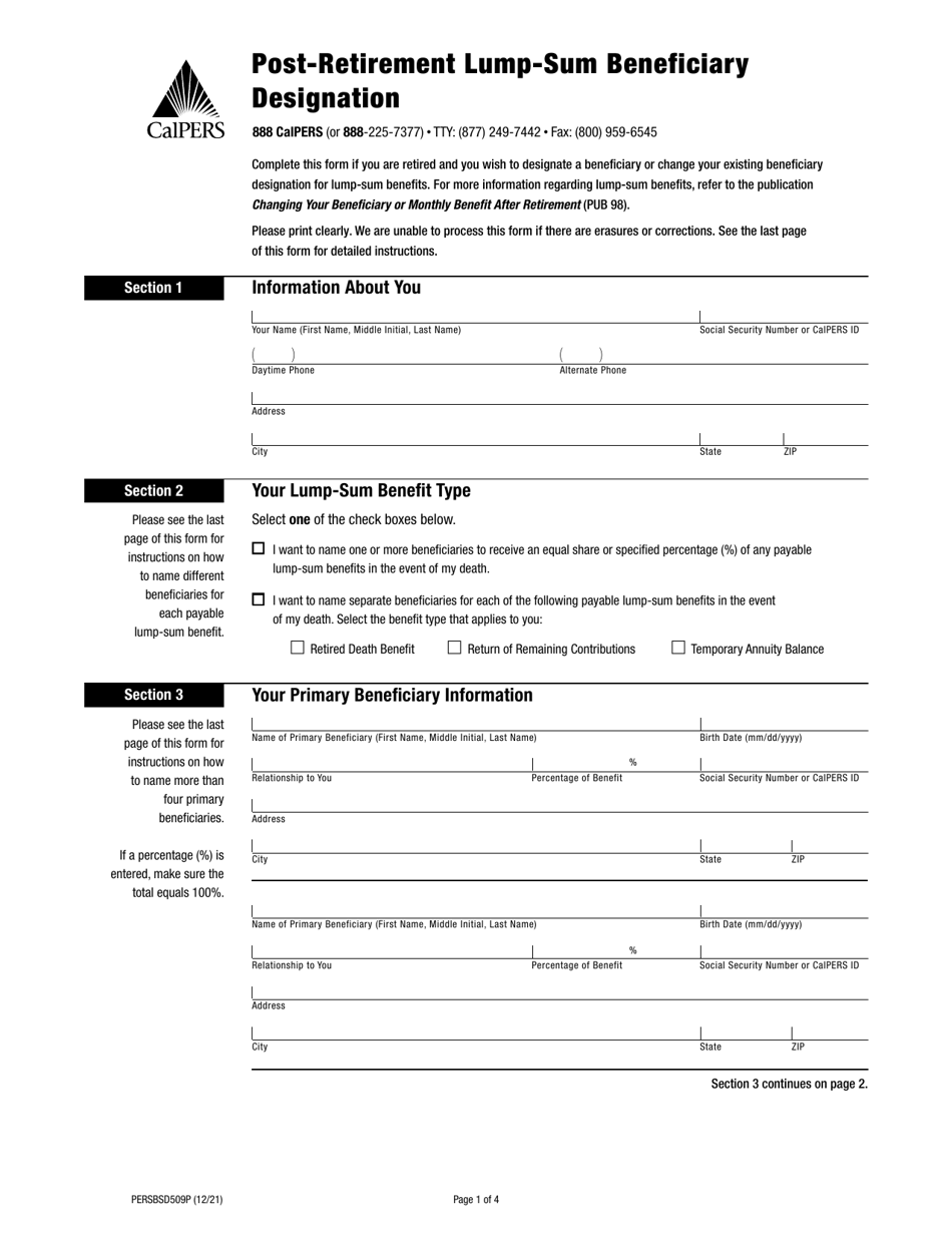 Form PERS-BSD-509-P - Fill Out, Sign Online and Download Fillable PDF ...