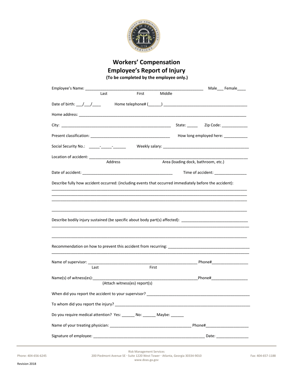 Georgia (United States) Workers' Compensation Employee's Report of ... Georgia (United States) Workers' Compensation Employee's Report of ...