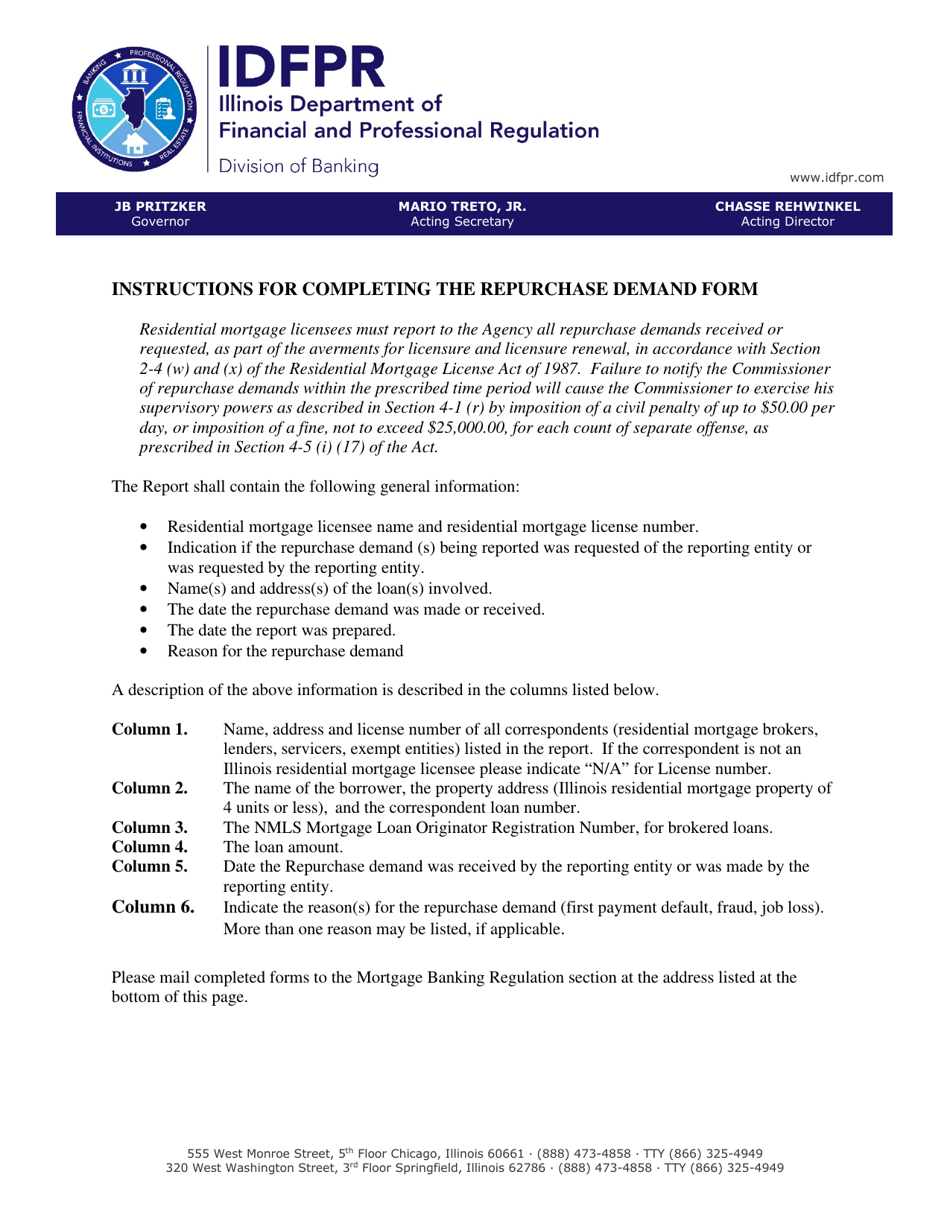 Download Instructions for Repurchase Demand Form PDF | Templateroller