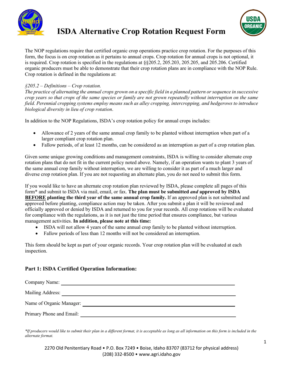 Idaho Isda Alternative Crop Rotation Request Form - Fill Out, Sign ...