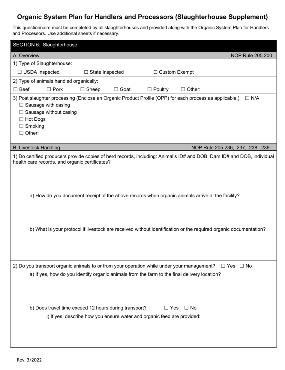 Idaho Organic System Plan for Handlers and Processors (Slaughterhouse ...