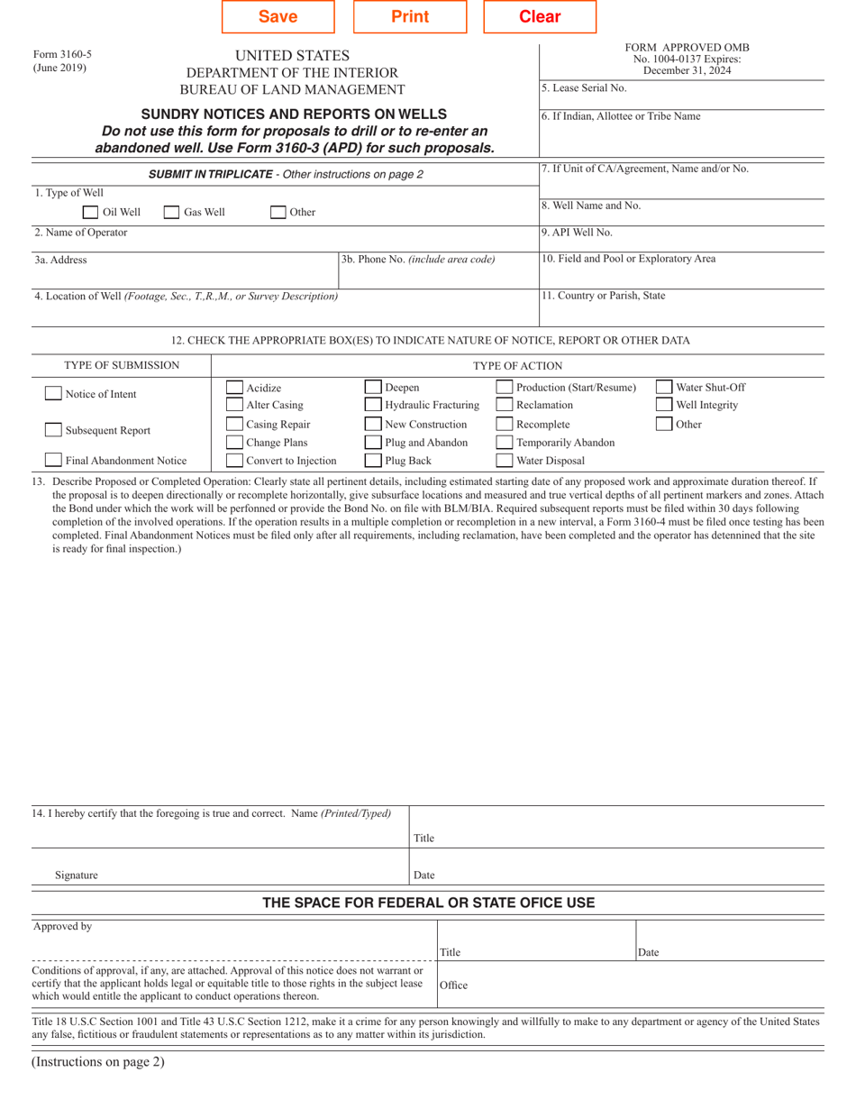 BLM Form 3160-5 Download Fillable PDF or Fill Online Sundry Notices and ...
