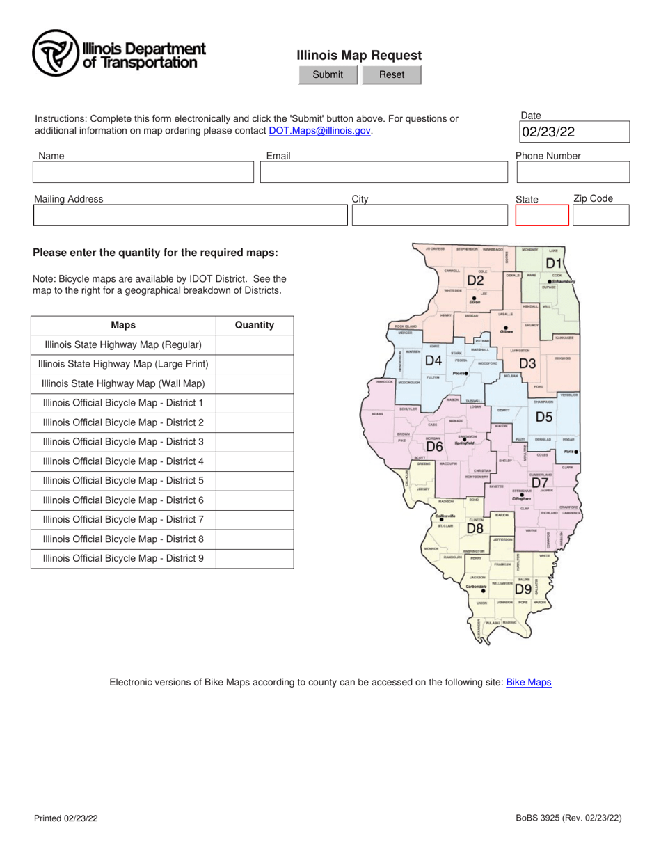 Form BoBS3925 Download Fillable PDF or Fill Online Illinois Map Request ...