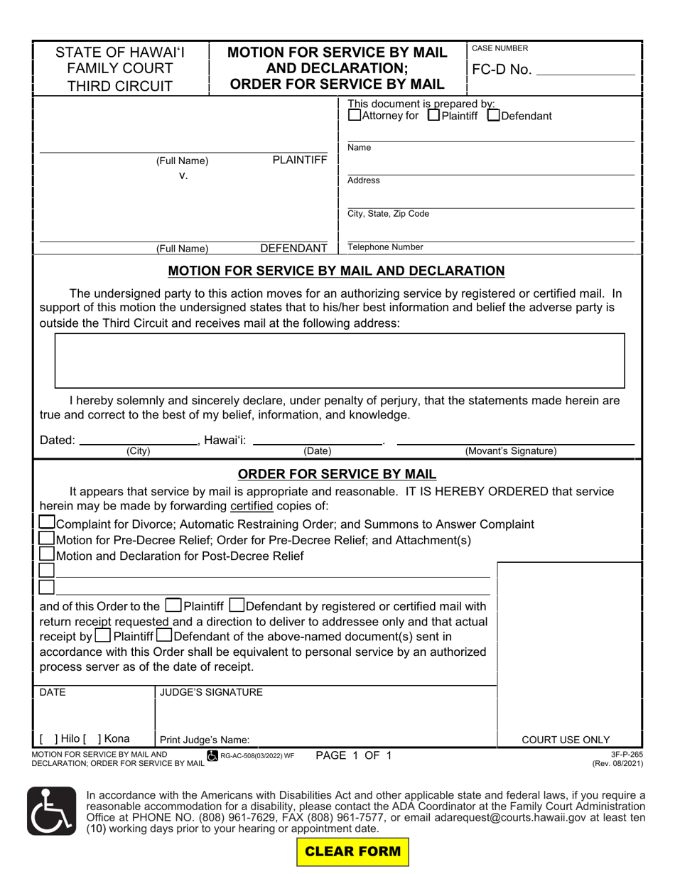 Form 3F P 265 Download Fillable PDF Or Fill Online Motion For Service Form 3F P 265 Download Fillable PDF Or Fill Online Motion For Service