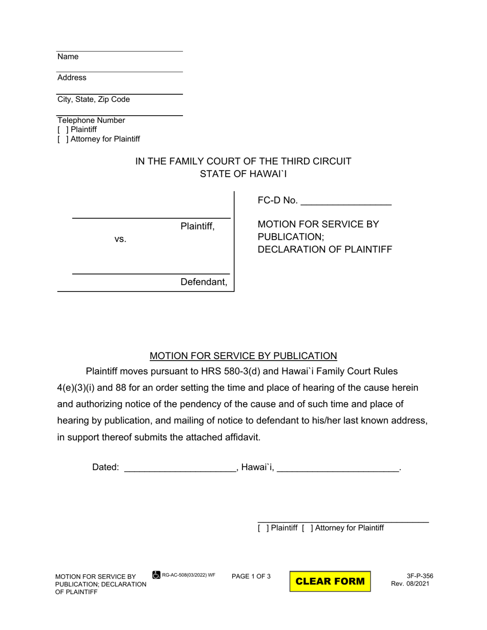 Form 3F-P-356 - Fill Out, Sign Online and Download Fillable PDF, Hawaii ...