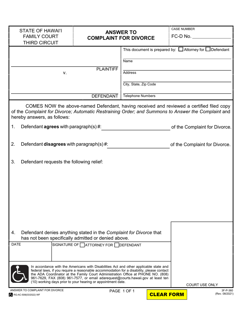 Form 3F-P-360 - Fill Out, Sign Online and Download Fillable PDF, Hawaii ...