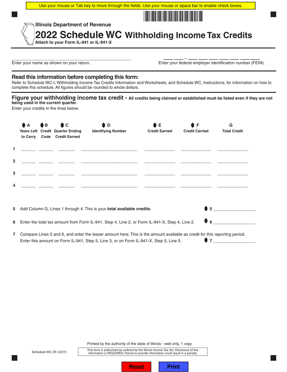 Schedule WC Download Fillable PDF or Fill Online Withholding Income Tax ...