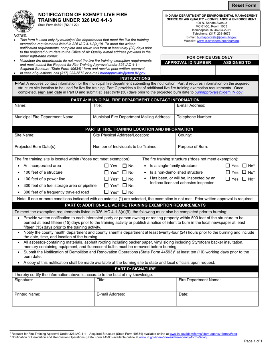 State Form 54801 Download Fillable PDF or Fill Online Notification of ...