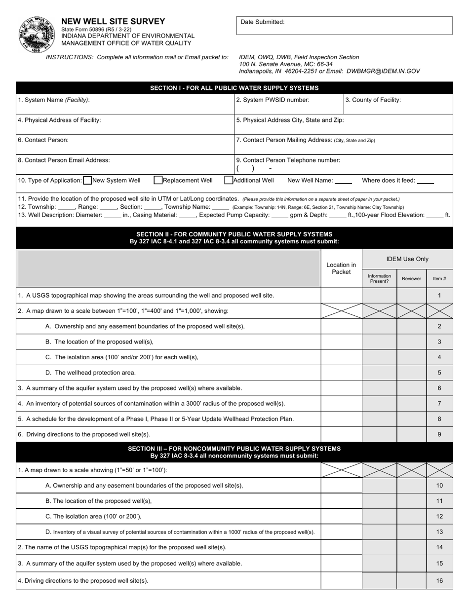 State Form 50896 Download Fillable PDF or Fill Online New Well Site ...