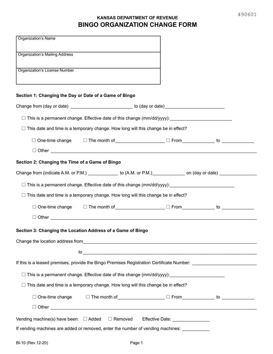 Form BI-10 Download Fillable PDF or Fill Online Bingo Organization ...