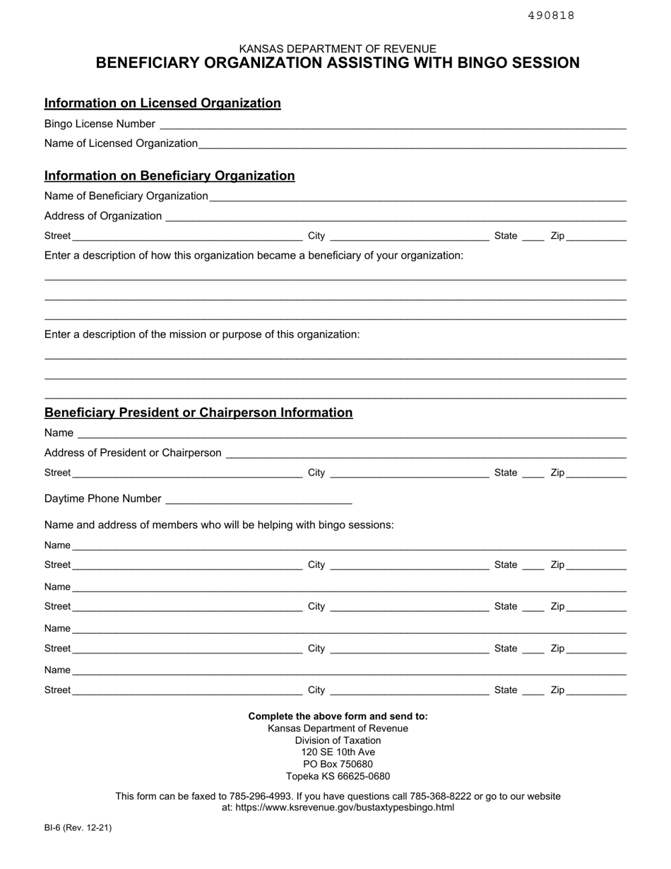 Form BI-6 Download Fillable PDF or Fill Online Beneficiary Organization ...