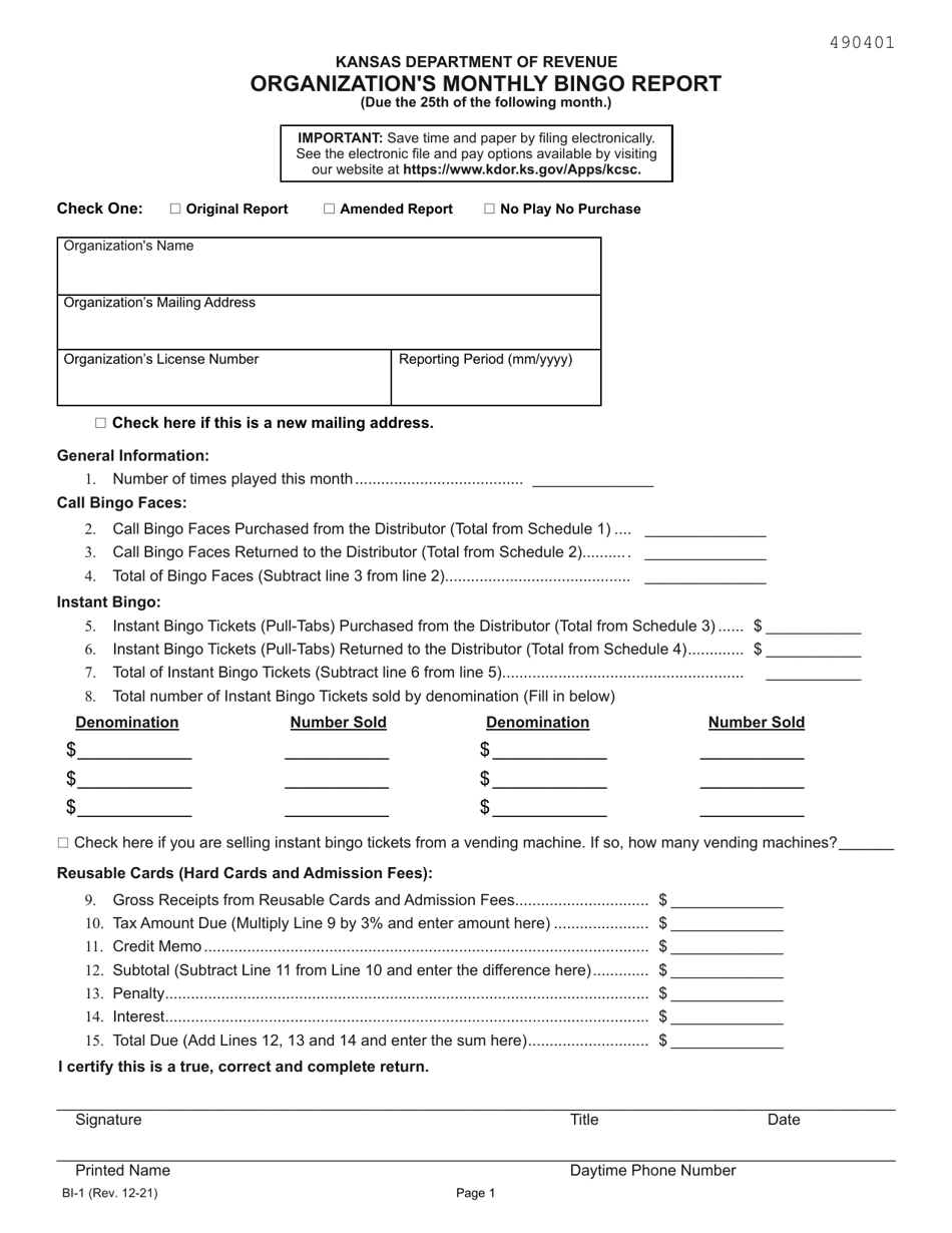 Form BI-1 - Fill Out, Sign Online and Download Fillable PDF, Kansas ...