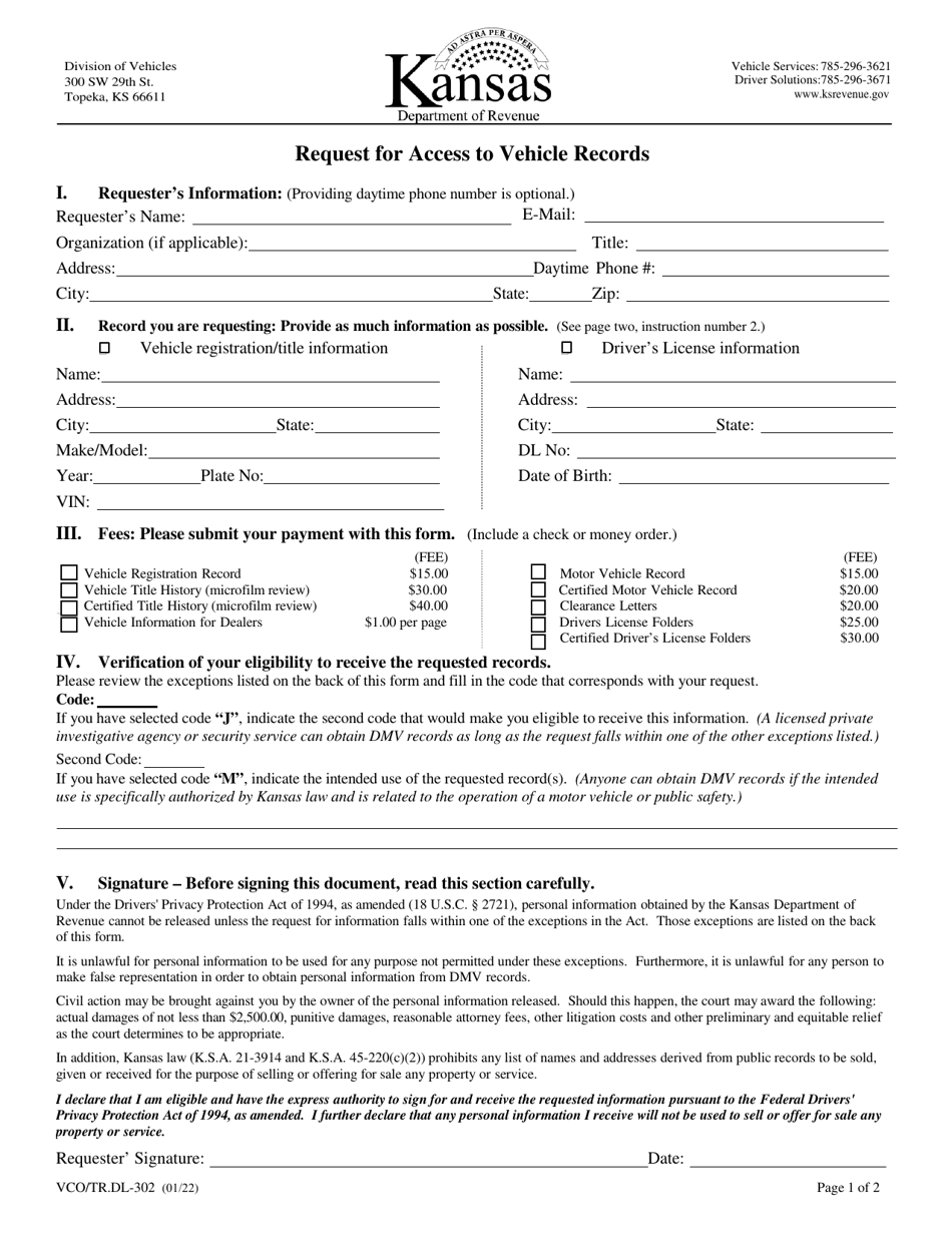 Form VCO/TR.DL-302 Download Fillable PDF or Fill Online Request for ...