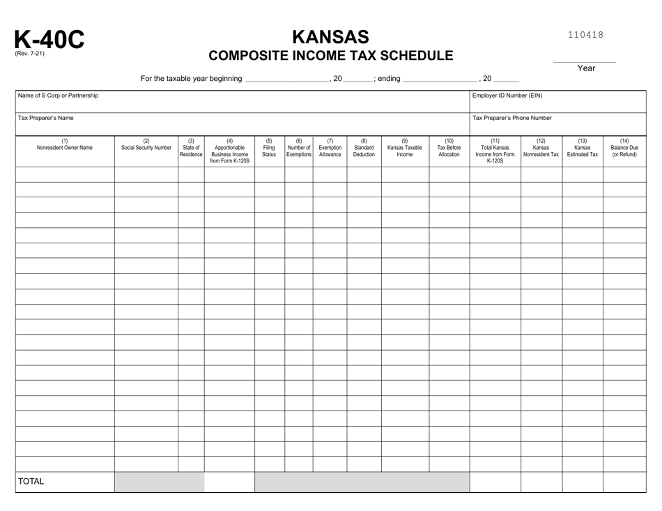 Schedule K-40C Download Fillable PDF or Fill Online Kansas Composite ...