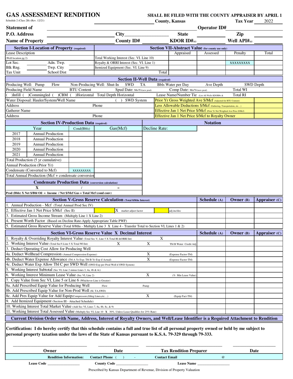 2022 Kansas Gas Assessment Rendition - Fill Out, Sign Online and ...