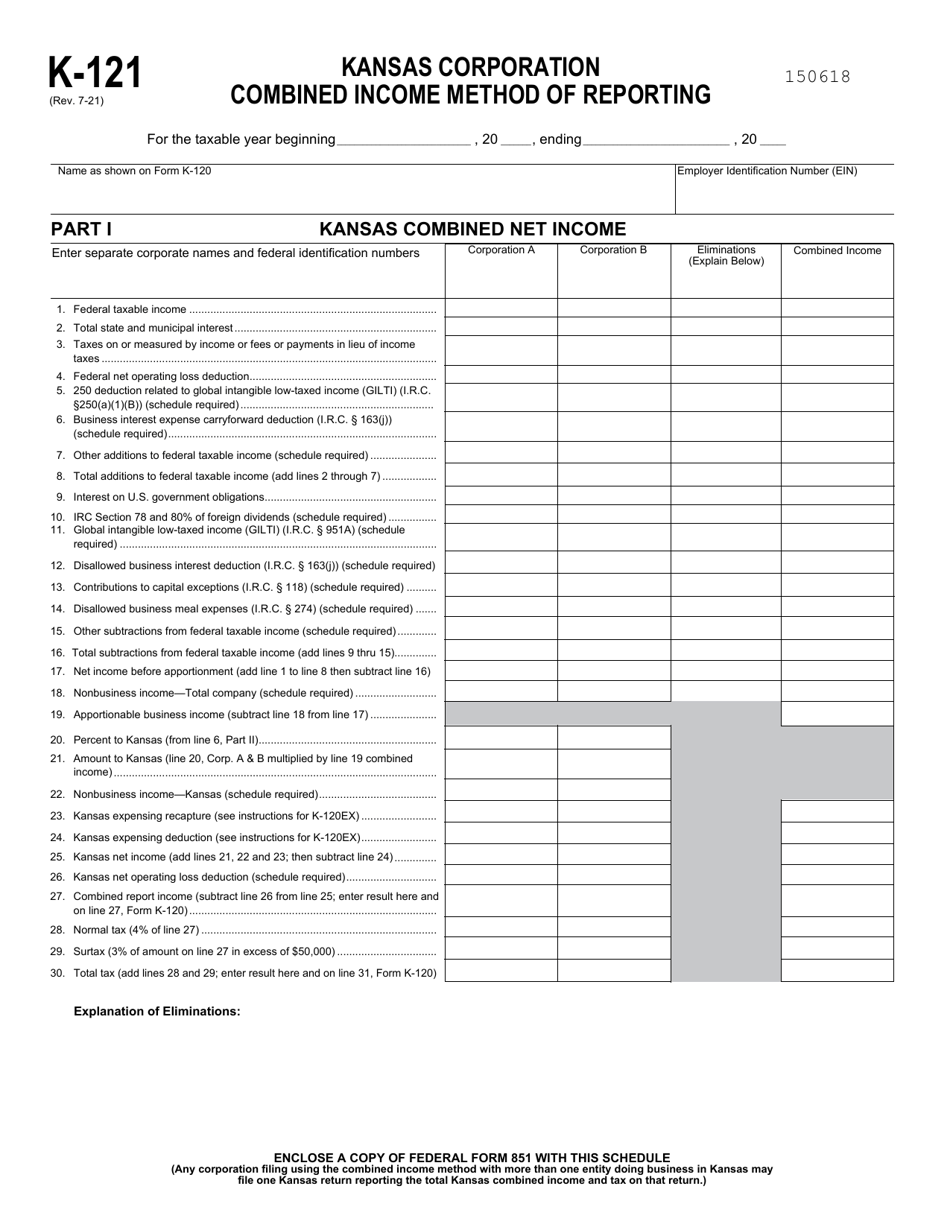 Form K-121 Download Fillable PDF or Fill Online Kansas Corporation ...