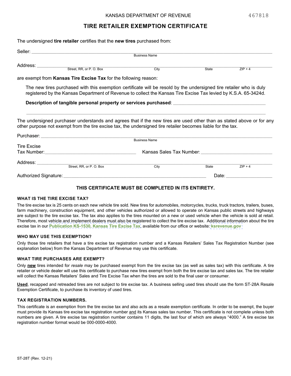 Form ST-28T - Fill Out, Sign Online and Download Fillable PDF, Kansas ...