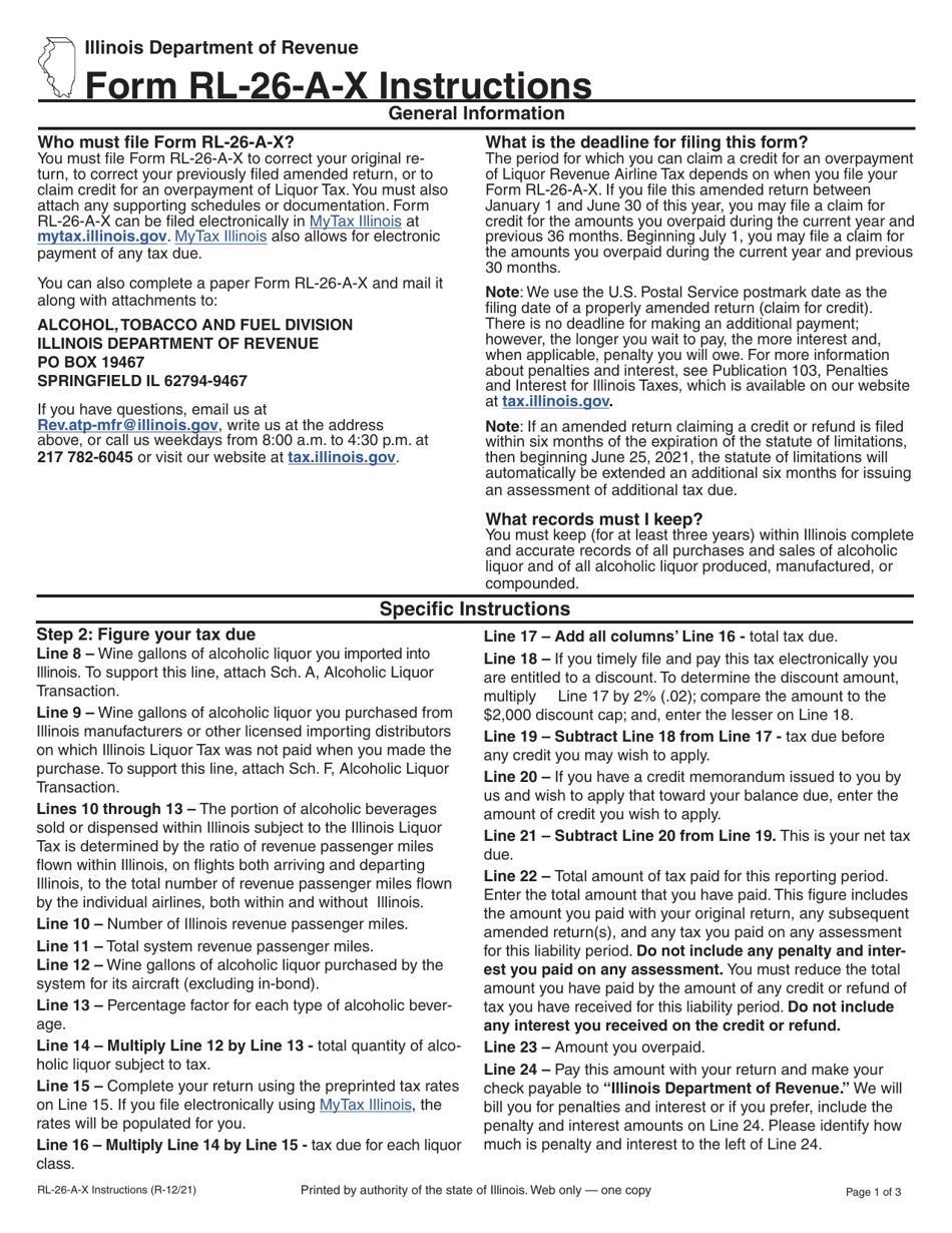 Download Instructions for Form RL-26-A-X Amended Liquor Revenue Airline ...