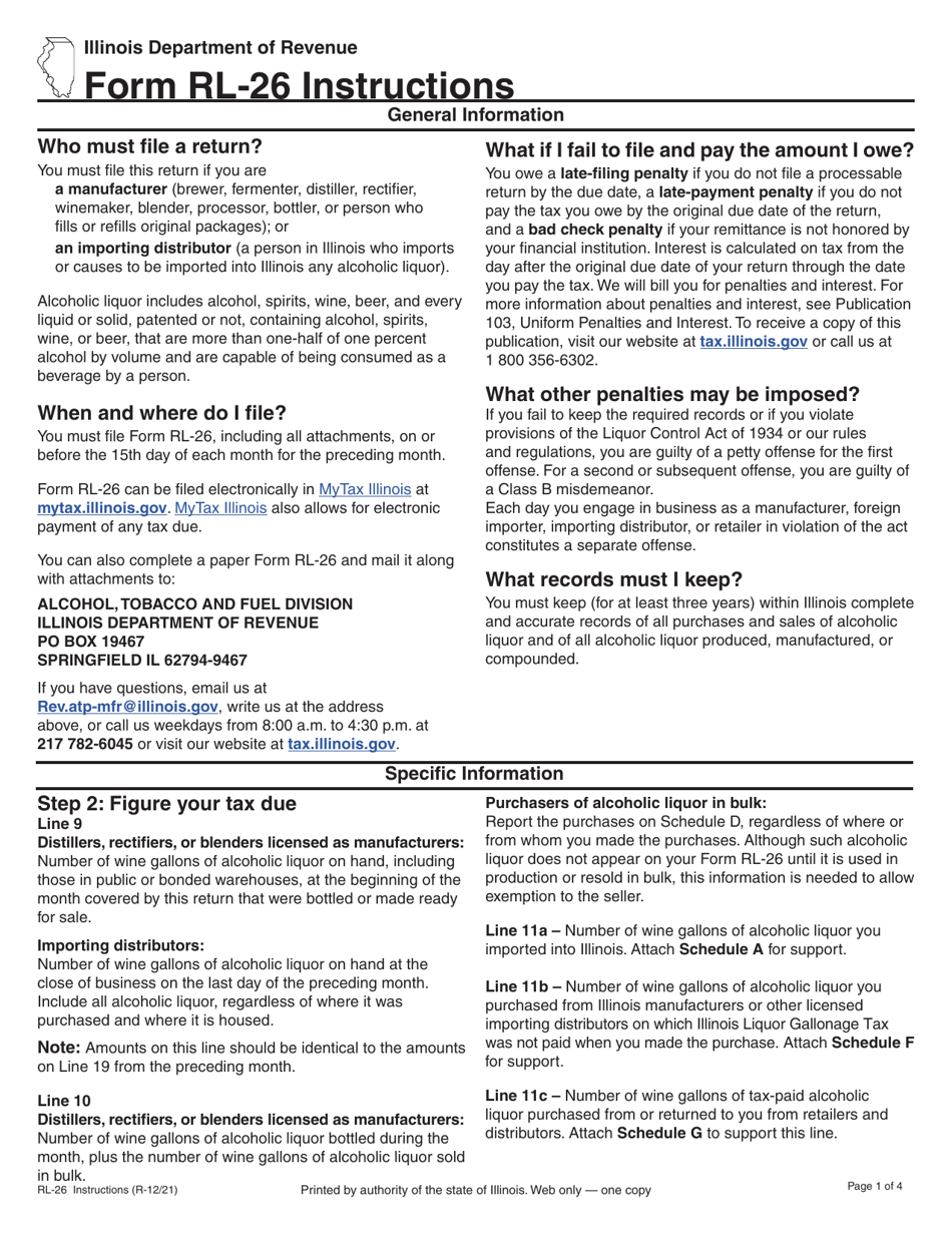 Download Instructions for Form RL-26 Liquor Revenue Return PDF 2012 ...