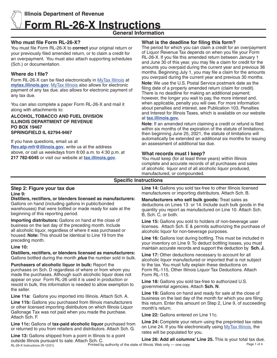 Download Instructions for Form RL-26-X, REV-1 Amended Liquor Revenue ...
