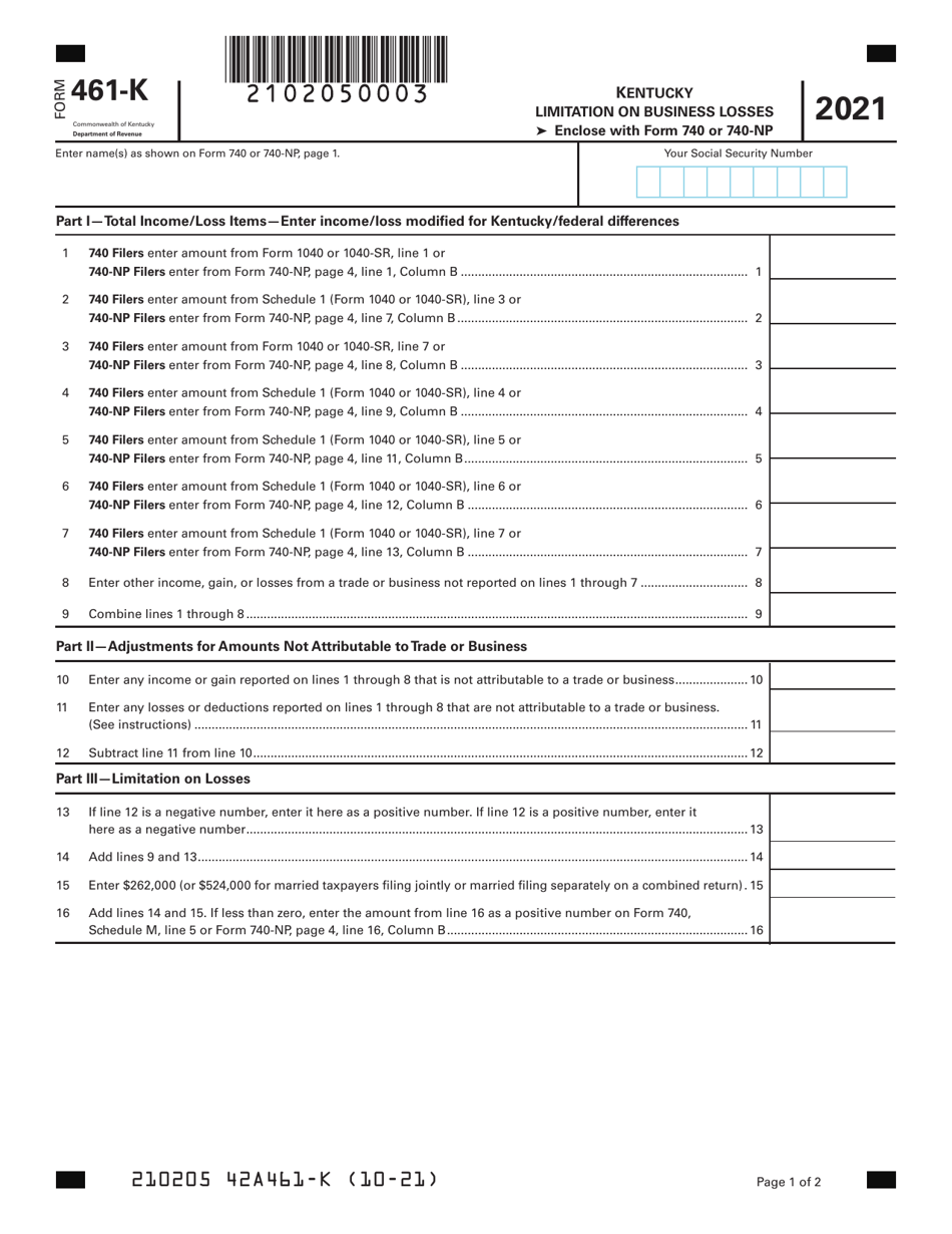 Form 461-K - 2021 - Fill Out, Sign Online and Download Fillable PDF ...