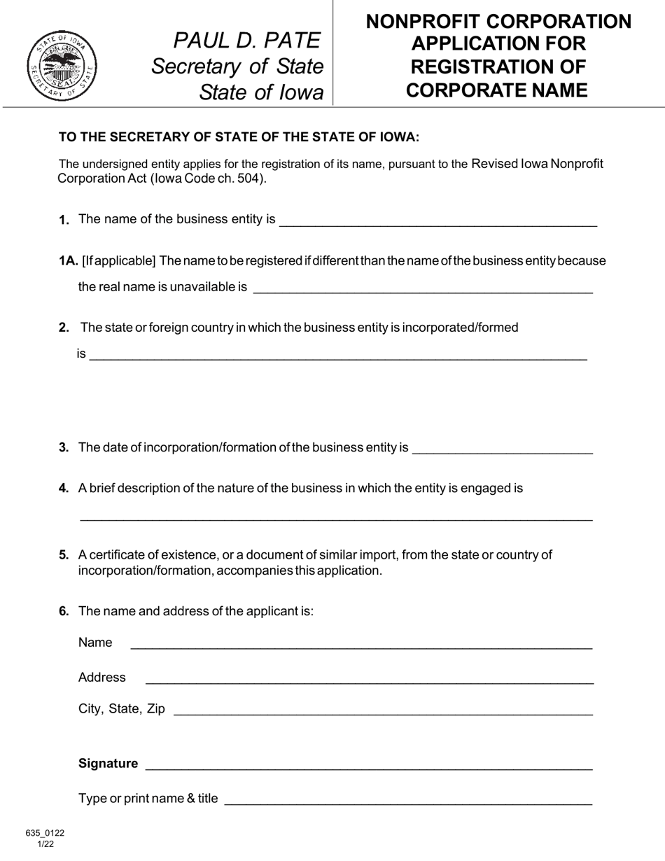 Form 635_0122 - Fill Out, Sign Online and Download Printable PDF, Iowa ...