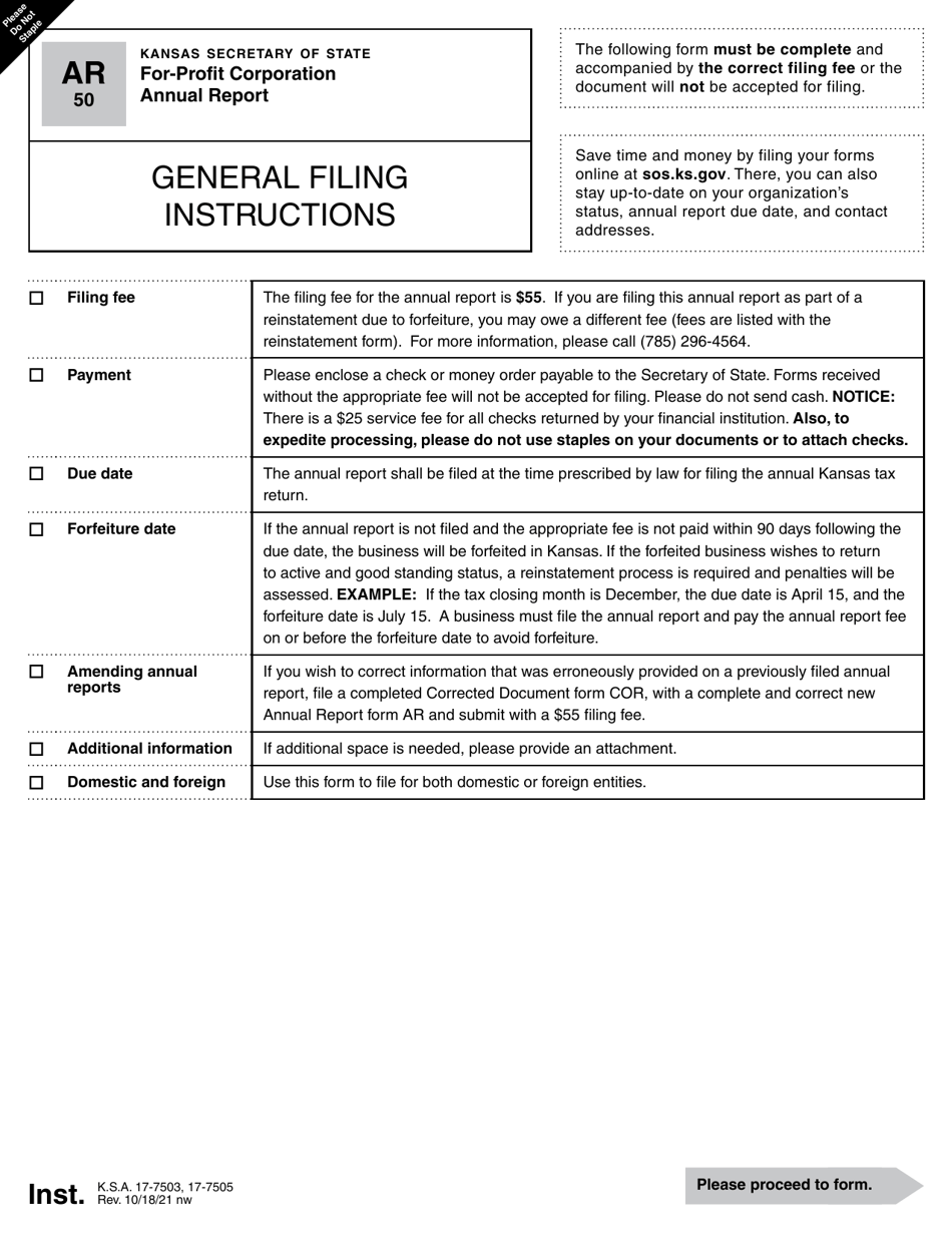 Form AR50 - Fill Out, Sign Online and Download Fillable PDF, Kansas | Templateroller