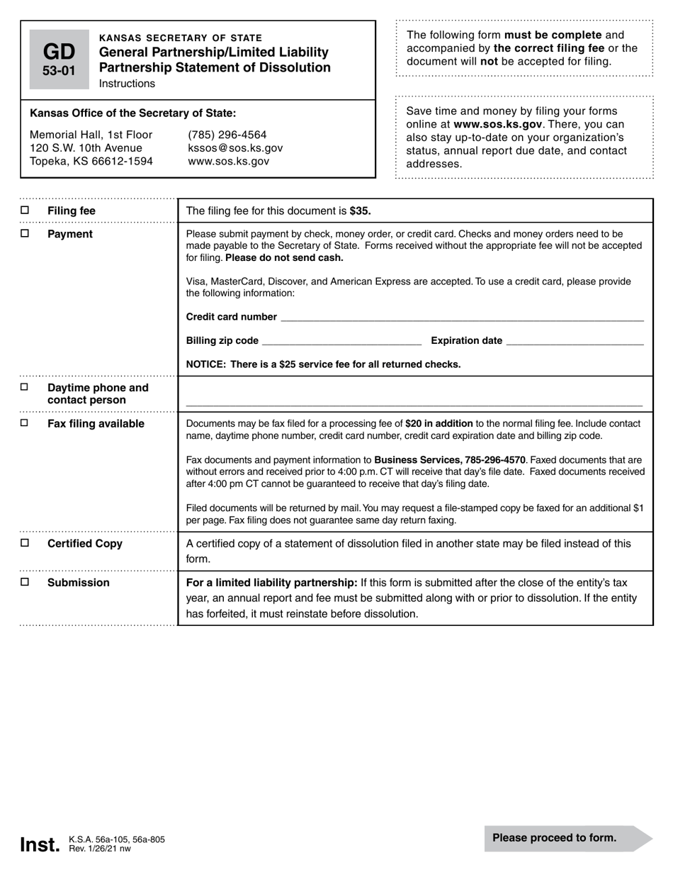 Form GD53-01 - Fill Out, Sign Online and Download Fillable PDF, Kansas ...
