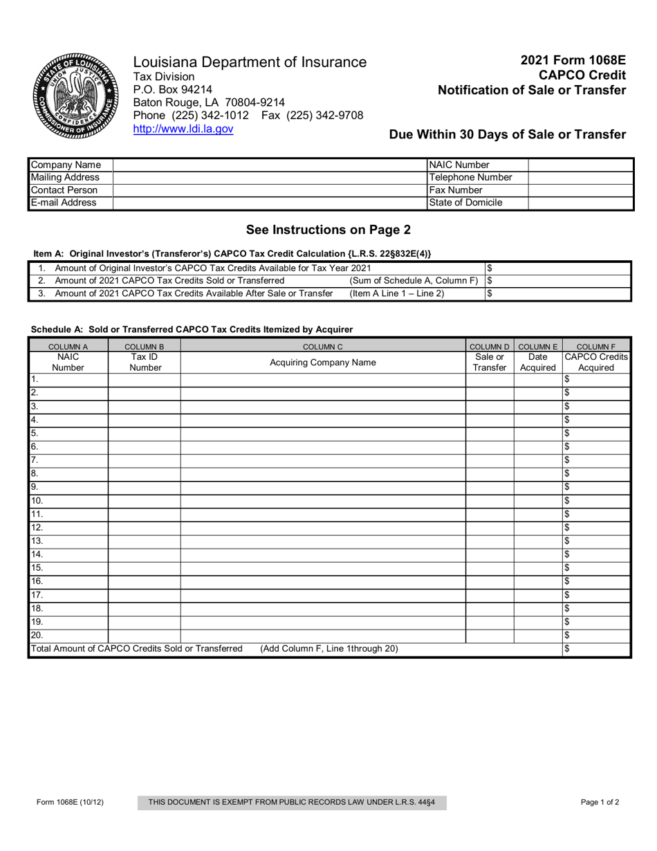 Form 1068E - 2021 - Fill Out, Sign Online and Download Fillable PDF ...