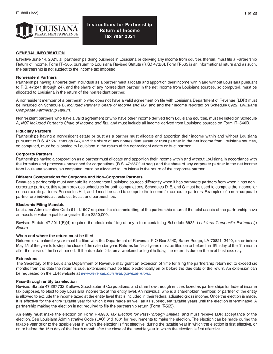 Download Instructions for Form IT-565 Partnership Return of Income PDF ...
