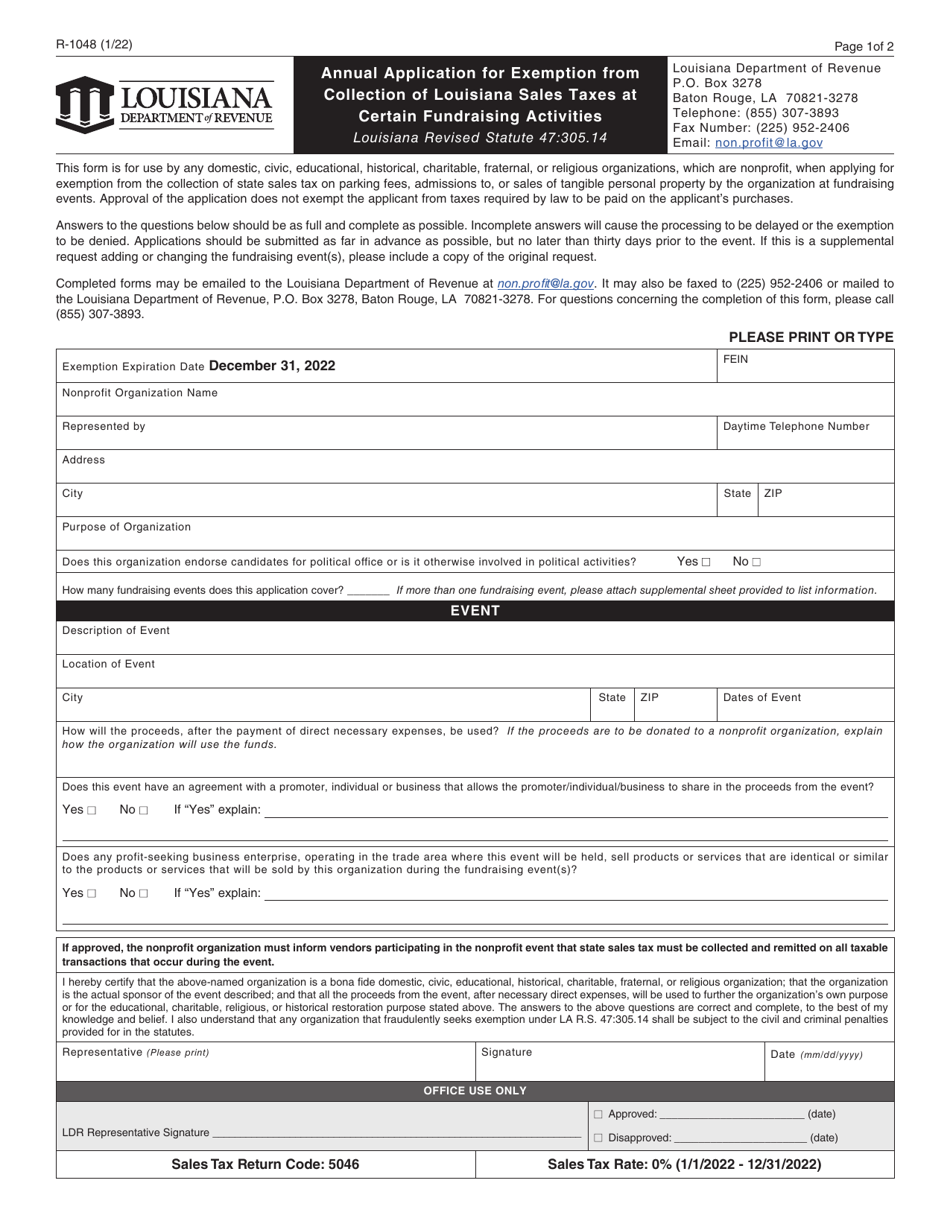 Form R-1048 - 2022 - Fill Out, Sign Online and Download Fillable PDF ...