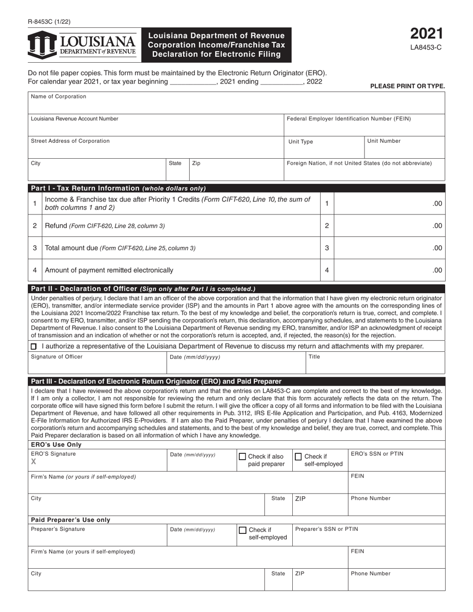 Form R-8453C - 2021 - Fill Out, Sign Online and Download Fillable PDF, Louisiana | Templateroller