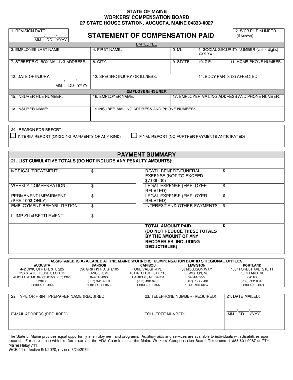 Form WCB-11 - Fill Out, Sign Online and Download Fillable PDF, Maine ...