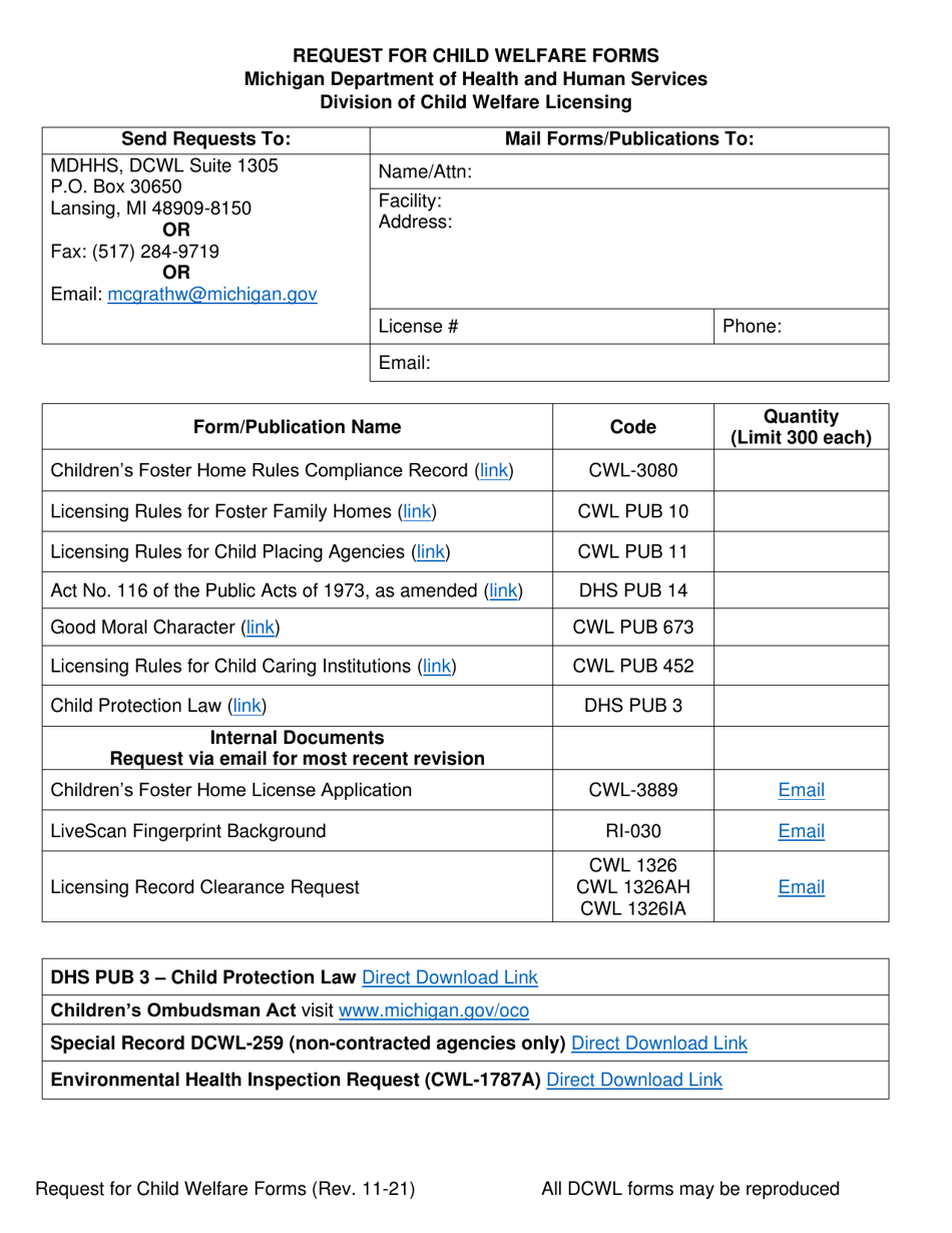 Michigan Request for Child Welfare Forms Download Printable PDF 2019 ...