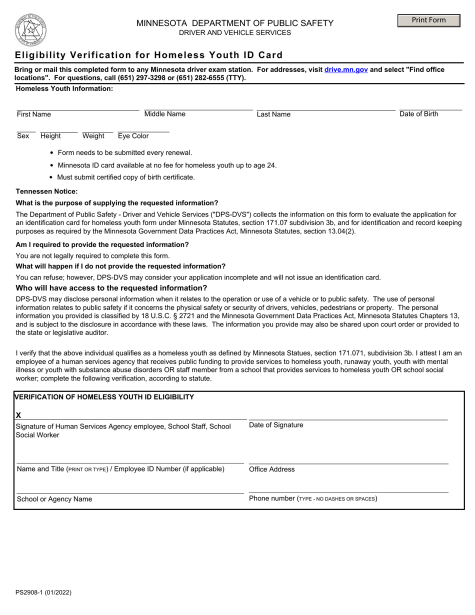 Form PS2908 - Fill Out, Sign Online and Download Fillable PDF, Minnesota | Templateroller
