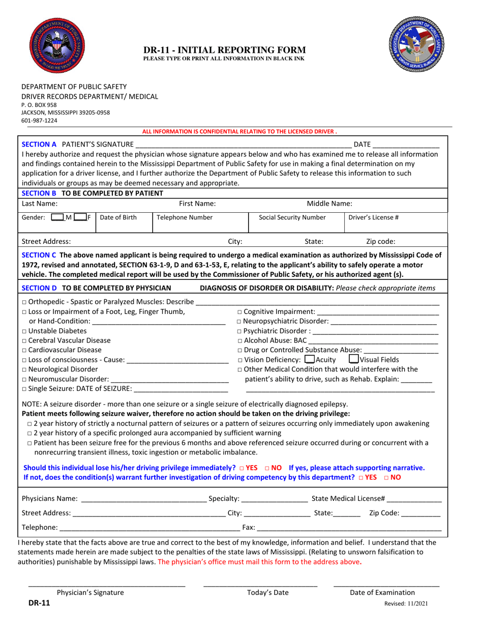 Form DR-11 Download Fillable PDF or Fill Online Initial Reporting Form ...