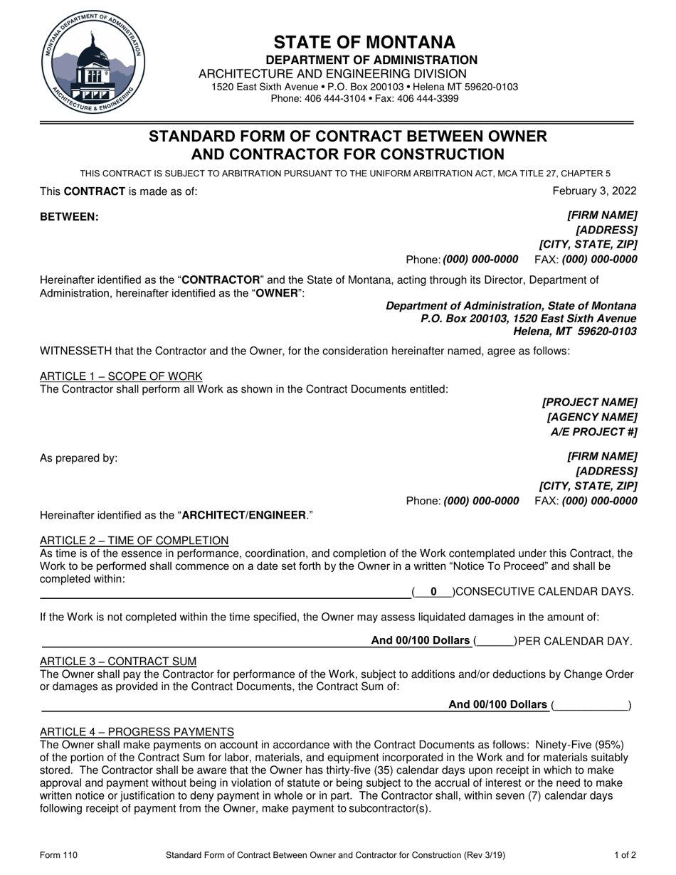 Form 110 - Fill Out, Sign Online and Download Fillable PDF, Montana ...