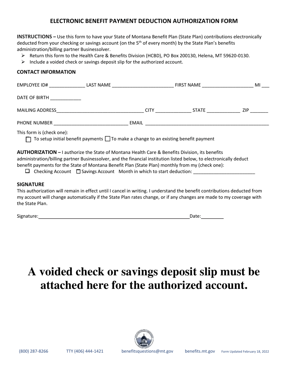 Montana Electronic Benefit Payment Deduction Authorization Form - Fill ...