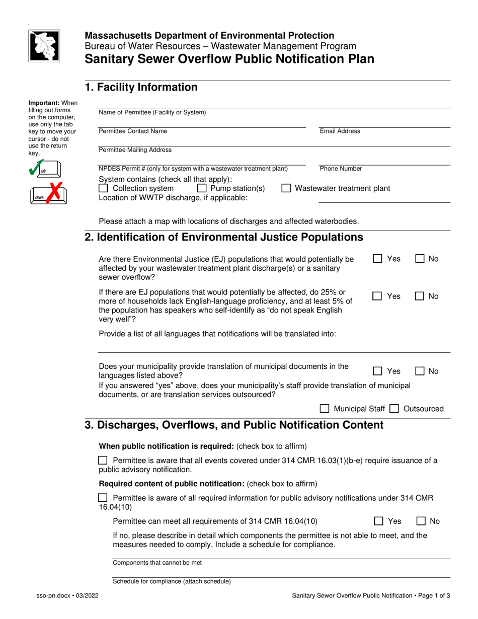 Massachusetts Sanitary Sewer Overflow Public Notification Plan - Fill ...