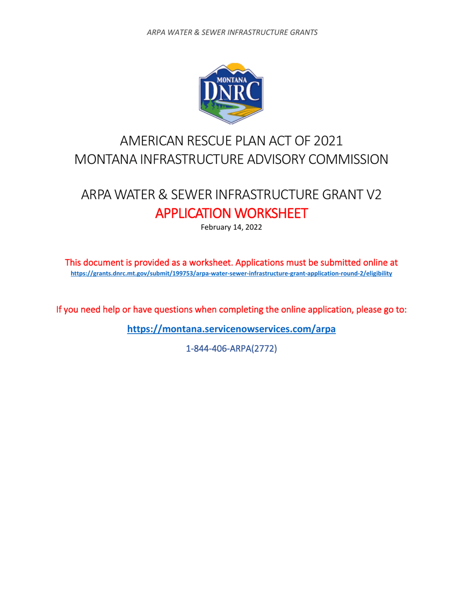 2023 Montana Arpa Water & Sewer Infrastructure Grant Application ...