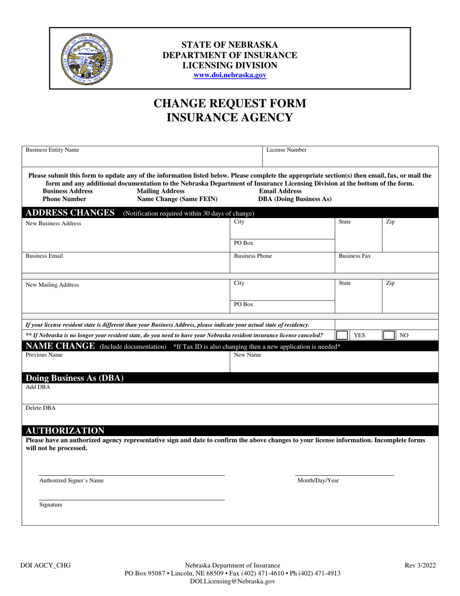 Form DOI AGCY_CHG Download Fillable PDF or Fill Online Change Request ...