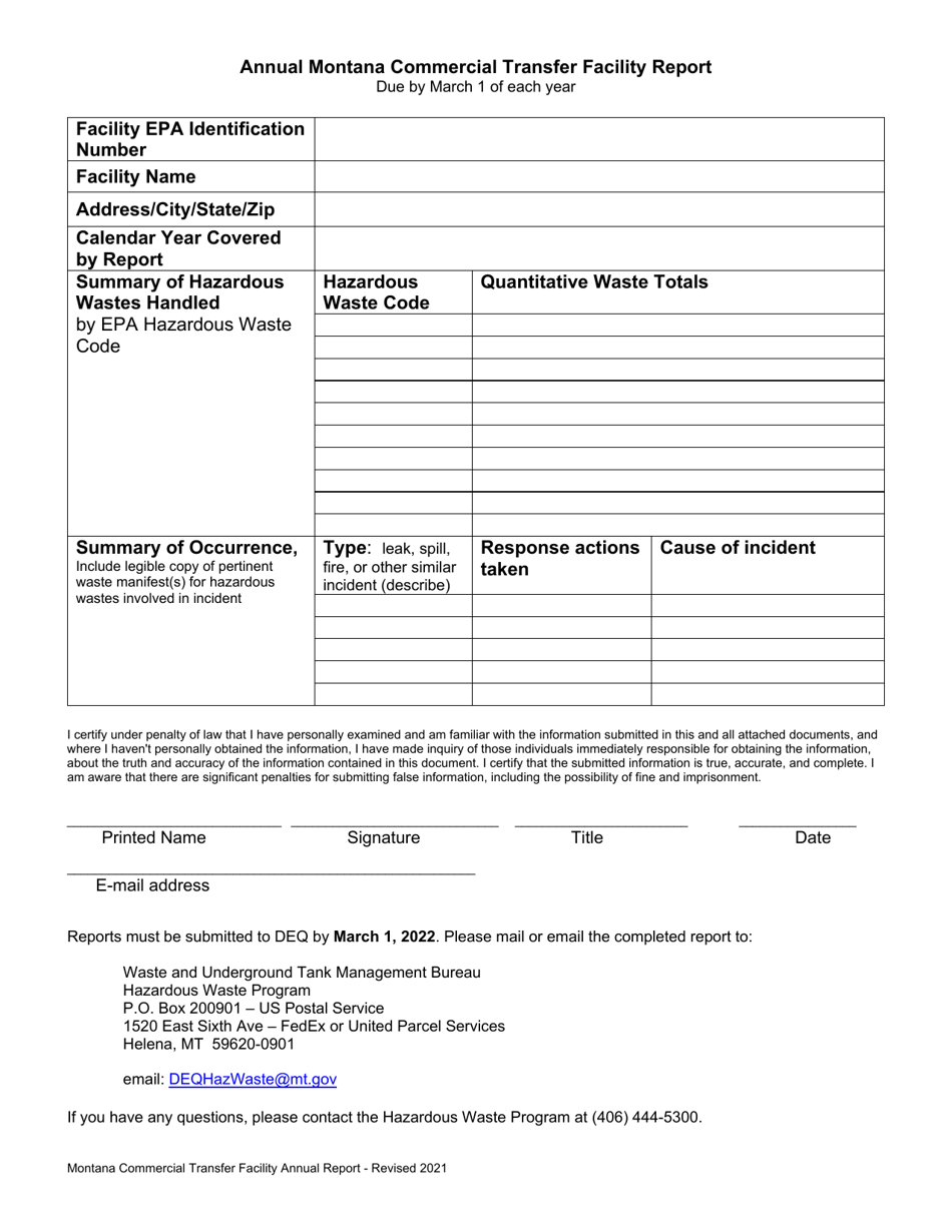 Montana Annual Montana Commercial Transfer Facility Report - Fill Out ...