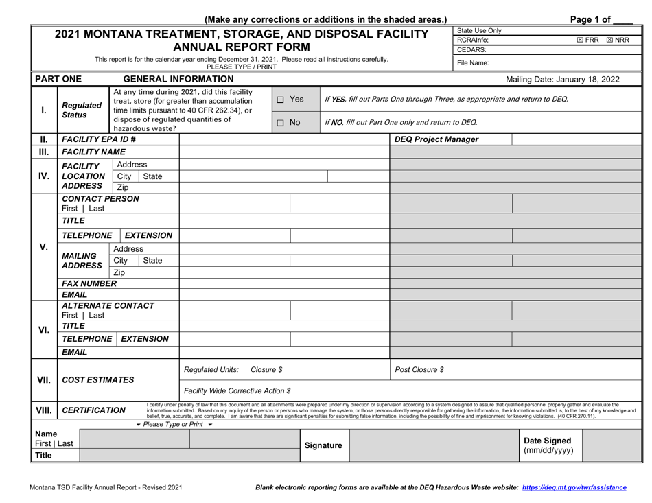 2021 Montana Montana Treatment, Storage, and Disposal Facility Annual ...