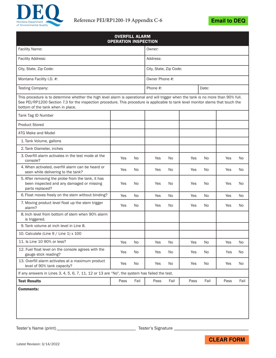 Montana Overfill Alarm Operation Inspection - Fill Out, Sign Online and ...