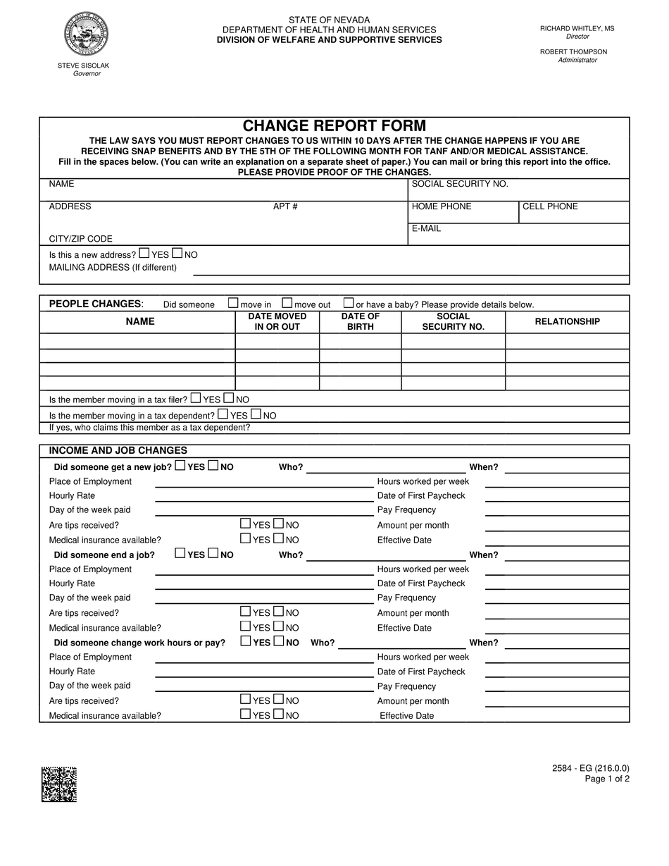Form 2584-EG Download Fillable PDF or Fill Online Change Report Form ...
