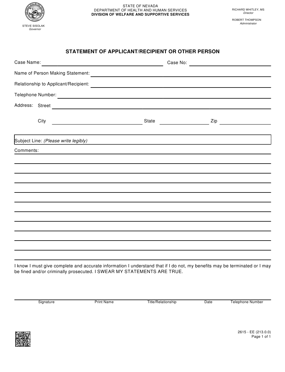 Form 2615-EE Download Fillable PDF or Fill Online Statement of ...