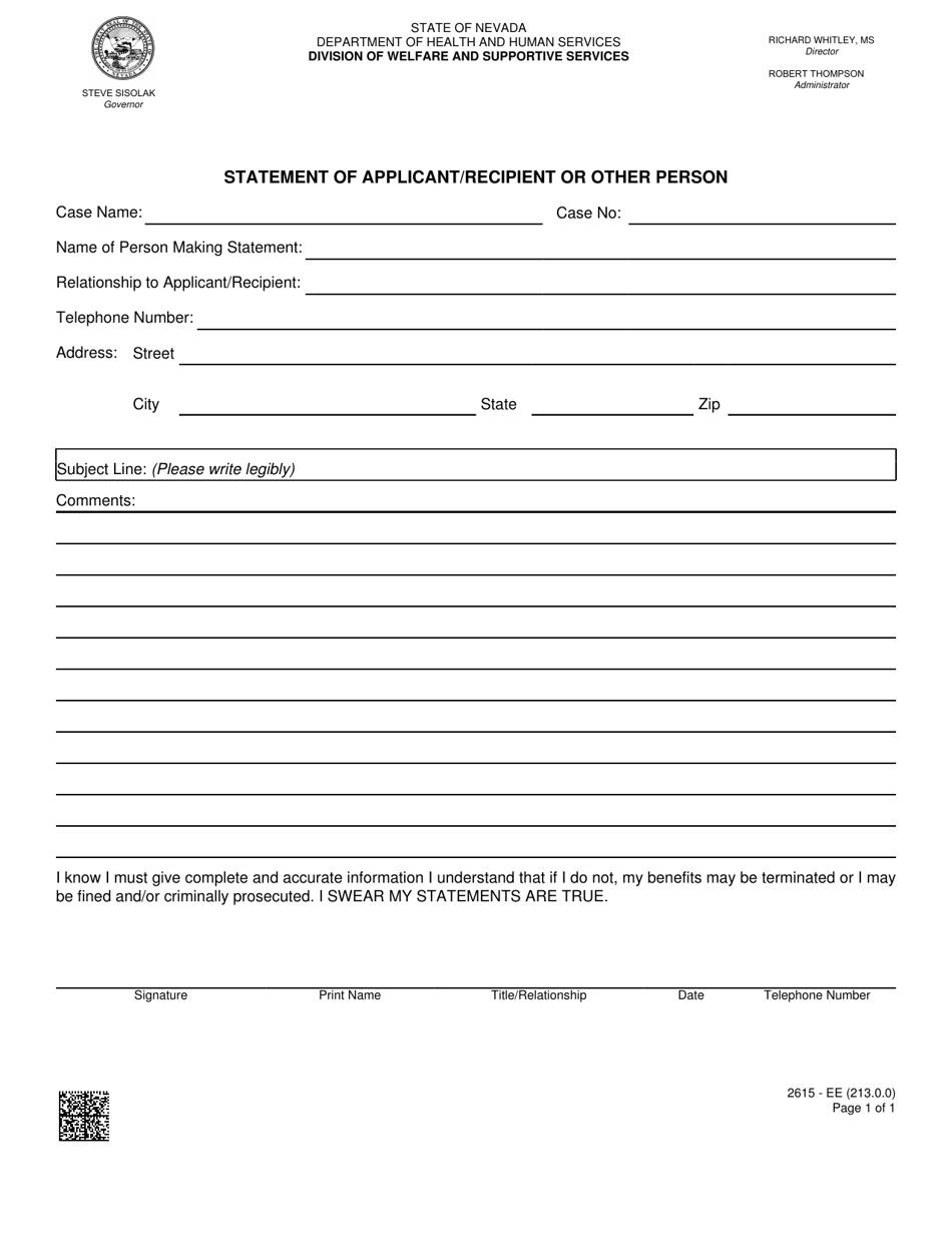 Form 2615-EE Download Fillable PDF or Fill Online Statement of ...