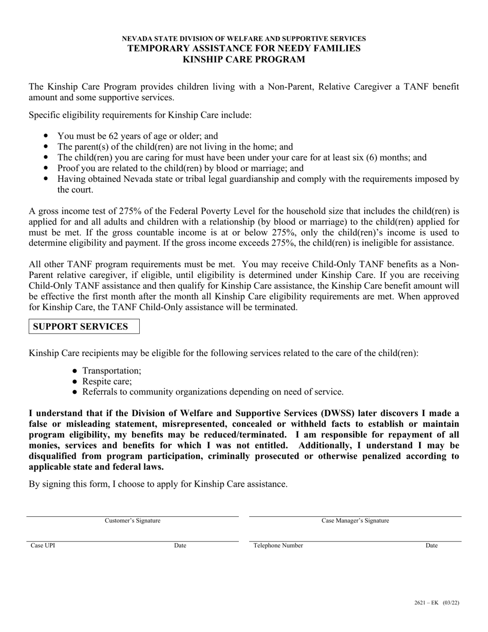Form 2621-EK - Fill Out, Sign Online and Download Fillable PDF, Nevada ...